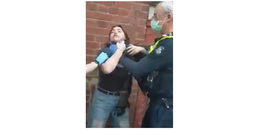 Police Officer Chokes and Trips Woman Who is Not Wearing a Mask